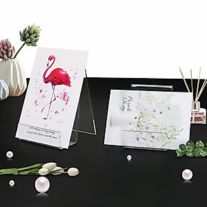 trophable 4 Pack Acrylic Book Stand Thickened Clear Book Display Easel Holder for Displaying Tablets Newspaper Magazines Notebooks Textbooks CDs (Clear-Small)