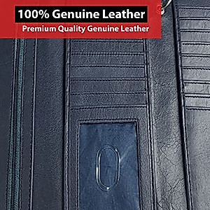 IBRO Motorcycle Chain Wallet for Men – 100% Natural Genuine Leather, Long Trifold RFID Blocking, Credit Card Money Organizer - Men’s Trucker Biker Metal Chain Wallets Steel Blue