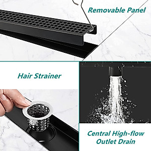 BARONAGE Linear Shower Drain 24 Inch with Removable Square Hole Pattern Cover Grate, 304 Stainless Steel Black Shower Floor Drain Watermark & CUPC Certified Include Accessories