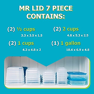 Mr. Lid Premium Attached Storage Containers | Permanently Attached Plastic Lid, Never Lose | Space Saving (7 piece set)