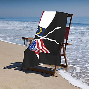 ADOSIA American and North Carolina Flag Beach Towel 32x52in Oversized Soft Absorbent Beach Towel