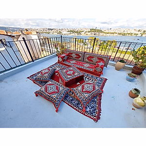 Maroon Arabic Floor Sofa Seating Set, Floor Cushions, Traditional Floor Couches, Ottoman Couch, Loveseats, Arabic Majlis, Sectional Sofa (Sofa Full Set)