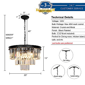 Weesalife Black Crystal Chandeliers for Dining Room Lights Fixtures, 9 Lights Modern Contemporary Chandeliers for Bedroom, 3-Tier Round Crystal Chandeliers for Living Room Entryway Kitchen island