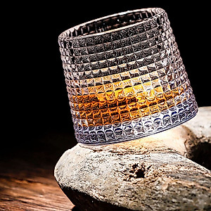 MOBEBI Wineglass,Glass,Whiskey Spinning Glasses Set with Coasters, Rotating Whisky Glass, Wobbling Stress Anxiety Relief Tumbler for Bourbon-C-Set of 4 (Color : C, Size : 1)