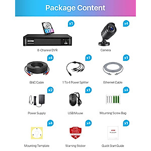 ZOSI H.265+1080p Home Security Camera System,8 Channel 5MP Lite Surveillance DVR with Hard Drive 1TB and 4 x 1080p Weatherproof CCTV Bullet Camera Outdoor Indoor with 80ft Night Vision, Motion Alerts