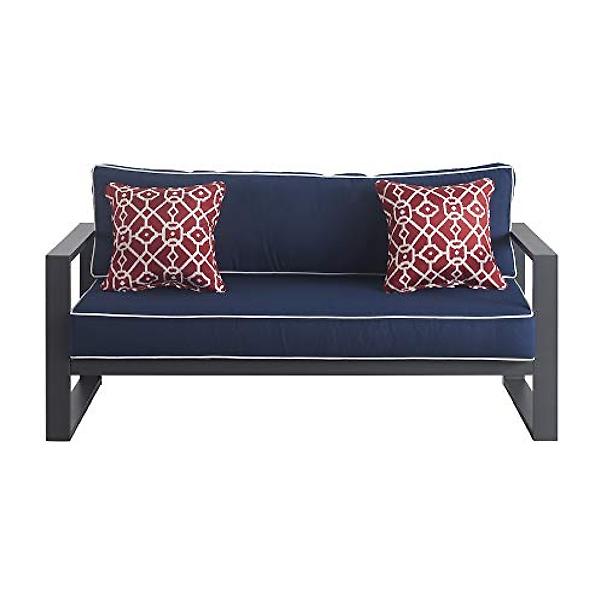 Tommy Hilfiger Monterey Modern Patio Outdoor Furniture Collection, Weather Resistant, Metal Frame, Sofa, Navy Blue & Dark Gray