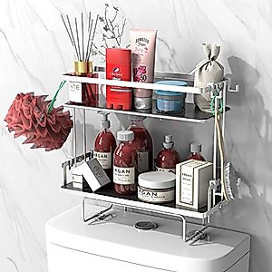Misounda Over The Toilet Storage,Toilet Rack,Toilet Storage Rack, 2-Tier Bathroom Organizer Shelves with Divider,No Drilling Space Saver with Wall Mounting Design，White