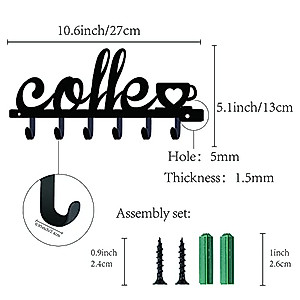 CREATCABIN Hook Hanger Wall Key Holder Metal Decorative Mounted Coat Hanger with Word of Coffee Design Organizer Rack with 6 Hooks for Wall, Bathroom, Kitchen, Entryway