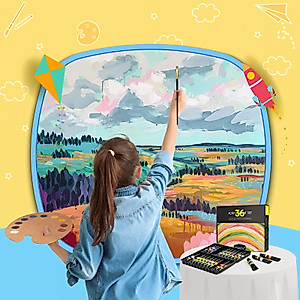 Magicfly 36 Pcs Acrylic Paint Set, 24 Colors(12 ml/0.4 oz) Rich Pigments Acrylic Paint Kit with 6 Paint Brushes, 3 Canvas Panels, 1 Paint Knives, 1 Palette & Sponge, Ideal Gifts for Beginners, Kids