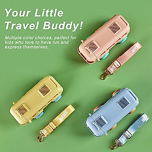 jesinor Water Cup in Bus Shape for Kids - 16oz/500ml Detachable Leak-Proof Plastic Drinking Bottle with Shoulder Strap(Blue)