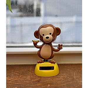 Home-X Solar-Power Dancing Monkey Figure, Office Décor, 3 3/4” Tall