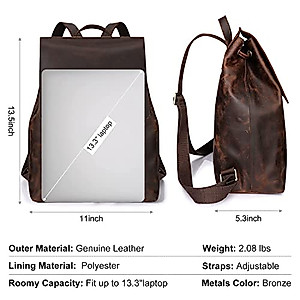 S-ZONE Women Vintage Genuine Leather Backpack Fashion Rucksack Schoolbag Travel Daypack with Luggage Sleeve