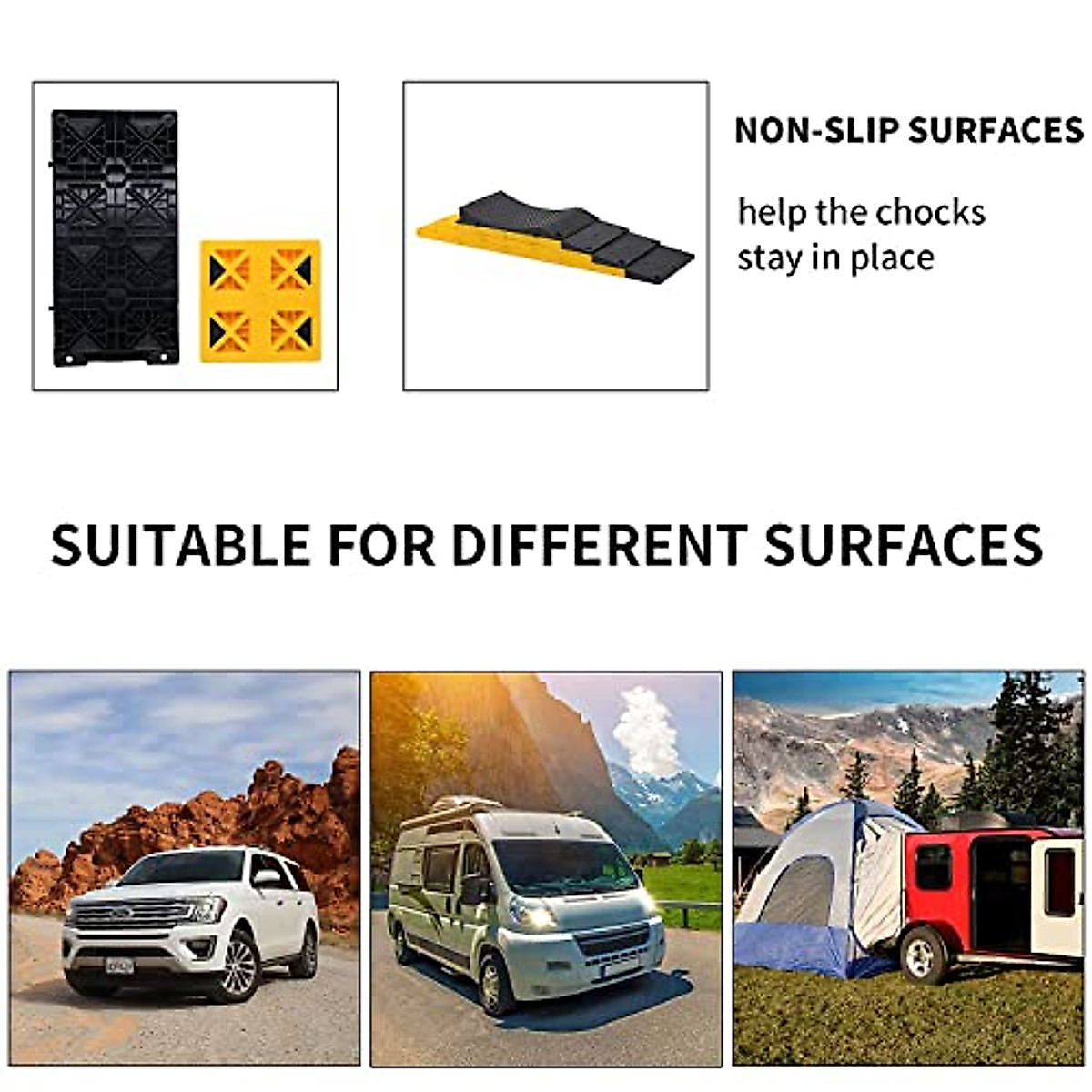 Homeon Wheels RV Leveling Blocks, Heavy Duty Camper Leveling Blocks and Chocks Anti-Slip Pads One Top Tire Saver Ramp, 3 Black Slanted Ramps, 9 Interlocking Leveling Blocks with Storage Bag(WH-202P)