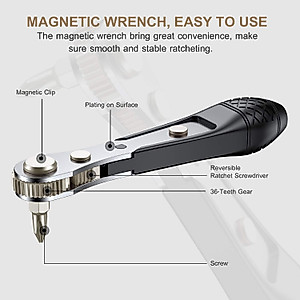 GreaTalent 25in1 S2 Steel Mini Ratchet Wrench Screwdriver Bit Set with 1/4" Hex Drive Phillips/Slotted/Hexagon/Torx Bits, 36-Tooth Gear, Magnetic Bit Holder, 90 Degree Offset Reversible