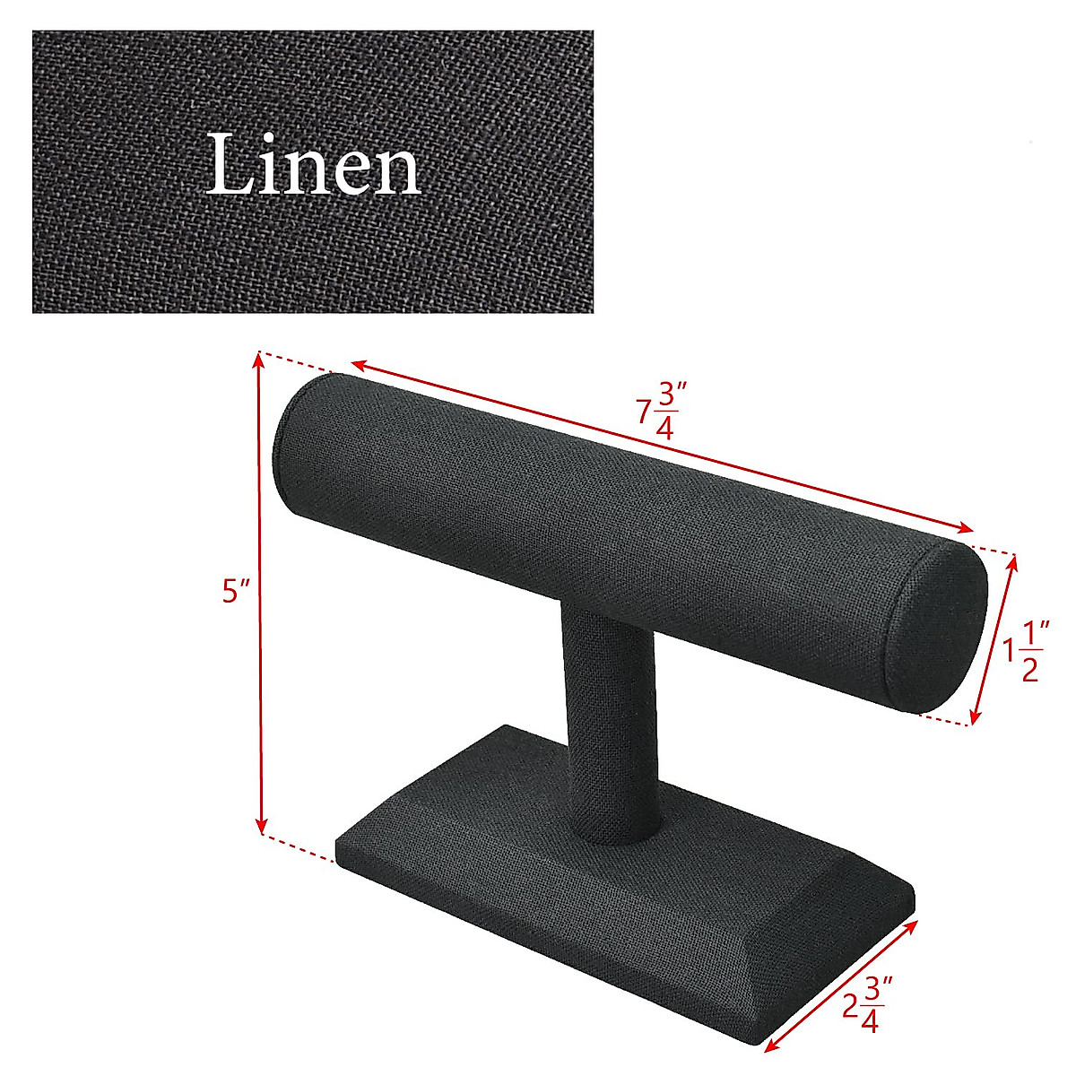 MOOCA Linen-Covered Wood Jewelry Display for Bracelets, Bangles, and Watches - Ideal for Home Organization, Stores, Tradeshows, and Showcases - 7 3/4 W x 2 3/4 D x 5 H in, Black Linen