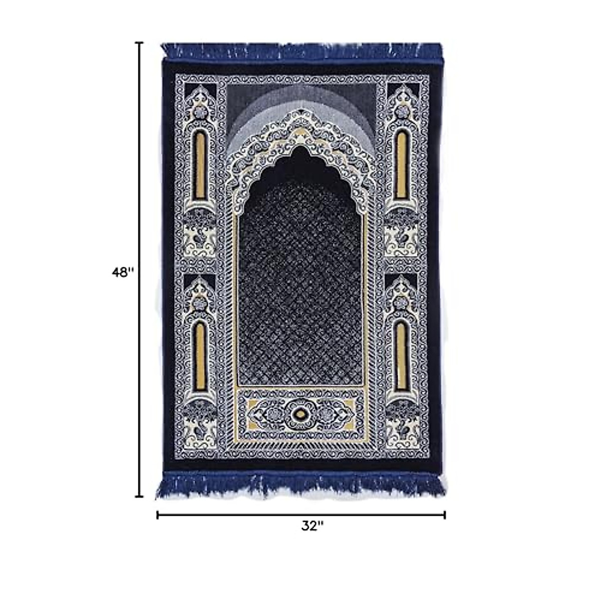 Modefa Islamic Prayer Rug - Double Plush Large & Wide Velvet Carpet - Traditional Muslim Janamaz Sajada - Thick Turkish Prayer Mat for Men & Women- Ramadan or Eid Gift - Floral Mihrab (Navy Blue)