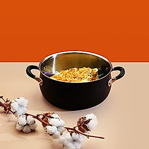 Meyer Stainless Steel Dutch Oven, 5 quart Stock Pot, 9.5" Induction Compatible Stockpot, Dishwasher Safe Casserole Pot, Oven Safe, Matte Black with Silicone Handles, Accent Series Cookware