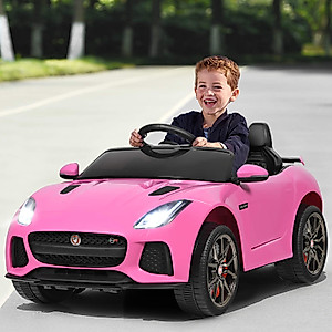 Costzon Ride on Car, 12V Licensed Jaguar F-Type SVR Battery Powered Kids' Electric Vehicles w/Remote Control, Front/Rear Lights, MP3/Music/3 Speeds/Spring Suspension, Kids Car Toy for Toddler (Pink)
