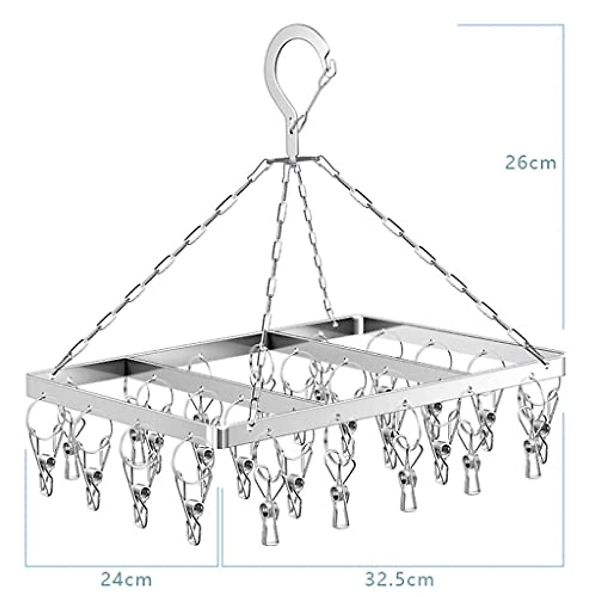 LIUZH 360° Underwear Socks Clothespin Square Stainless Steel Clothes Rack Socks Clothes Drying Rack 26 Pieces