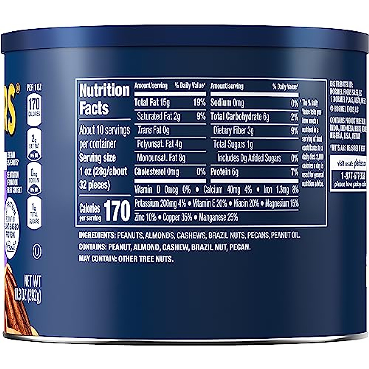 PLANTERS Roasted Unsalted Mixed Nuts, 10.3 oz Canister