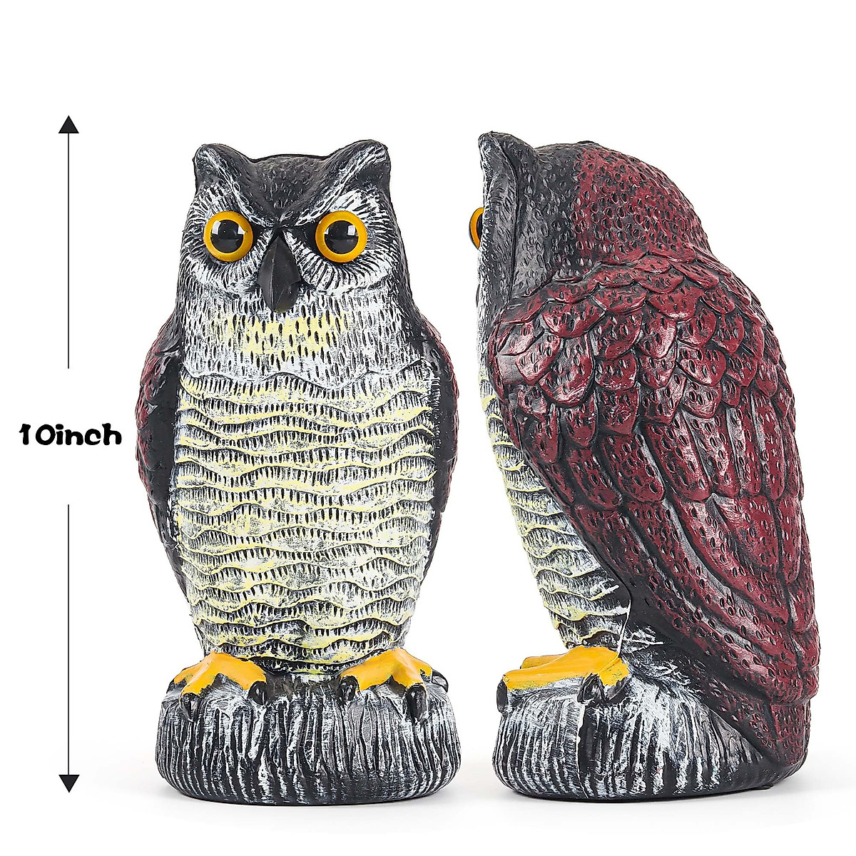 3 Pack Fake Owl Decoy to Keep Birds Away - Plastic Horned Owl Statues Bird Scarecrow Deterrents for Pigeon Hawk Squirrels Woodpecker, Halloween Decoration, Bird Scare Devices for Garden Outdoor Yard