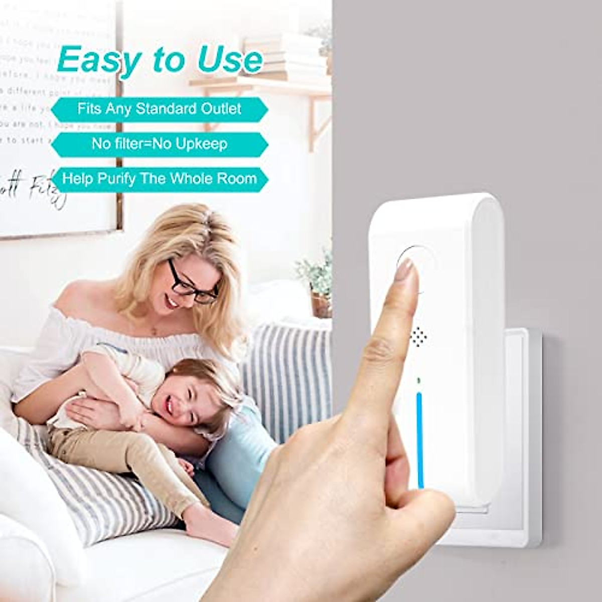 FYY Plug-in Air Purifier, Ionizer Air Purifier for Home, Bedrooms, Toilets, Living Room, Bathrooms, Closets, Pet Room, Power Saving White