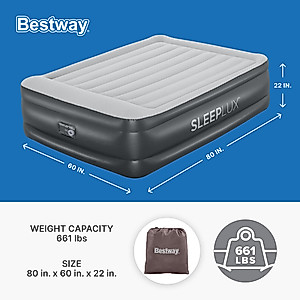 SLEEPLUX Durable Inflatable Air Mattress with Built-in Pump, Pillow and USB Charger, 22" Tall Queen