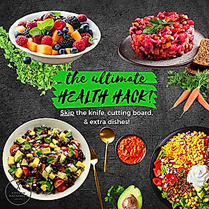 Salad Chopper Blade and Bowl – Stainless Steel Salad Cutter Bowl with Chef Grade Mezzaluna Salad Chopper – Ultra-Fast Salad Prep by Kitchen Hackables