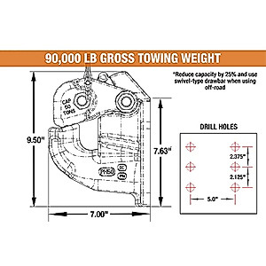 Buyers Products PH50 50 Ton Capacity 6-Hole Mount Air Compensated Pintle Hook, Black