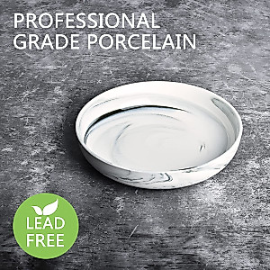 Bosmarlin Marbling Ceramic Large Pasta Bowls, 38 Oz, Set of 4 for Serving, Salad, Dinner, Big Wide Bowls, Microwave and Dishwasher Safe (Grey, 9 in)