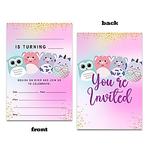 Squish Birthday Invitation Cards with Envelopes Pack of 20 (4" X 6") - Party Invitations for Boys, Girls, Kids, Teens - Squish On Over And Join Us To Celebrate - Squish Party Favors Decorations and