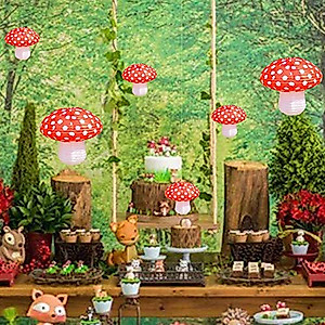 9Pcs Large Mushroom Lanterns for Party Decorations Kids Birthday Baby Shower Wedding Wonderland Party Décor Hanging Ornaments Mushroom Party Supplies (Red, 3 Large 6 Middle)