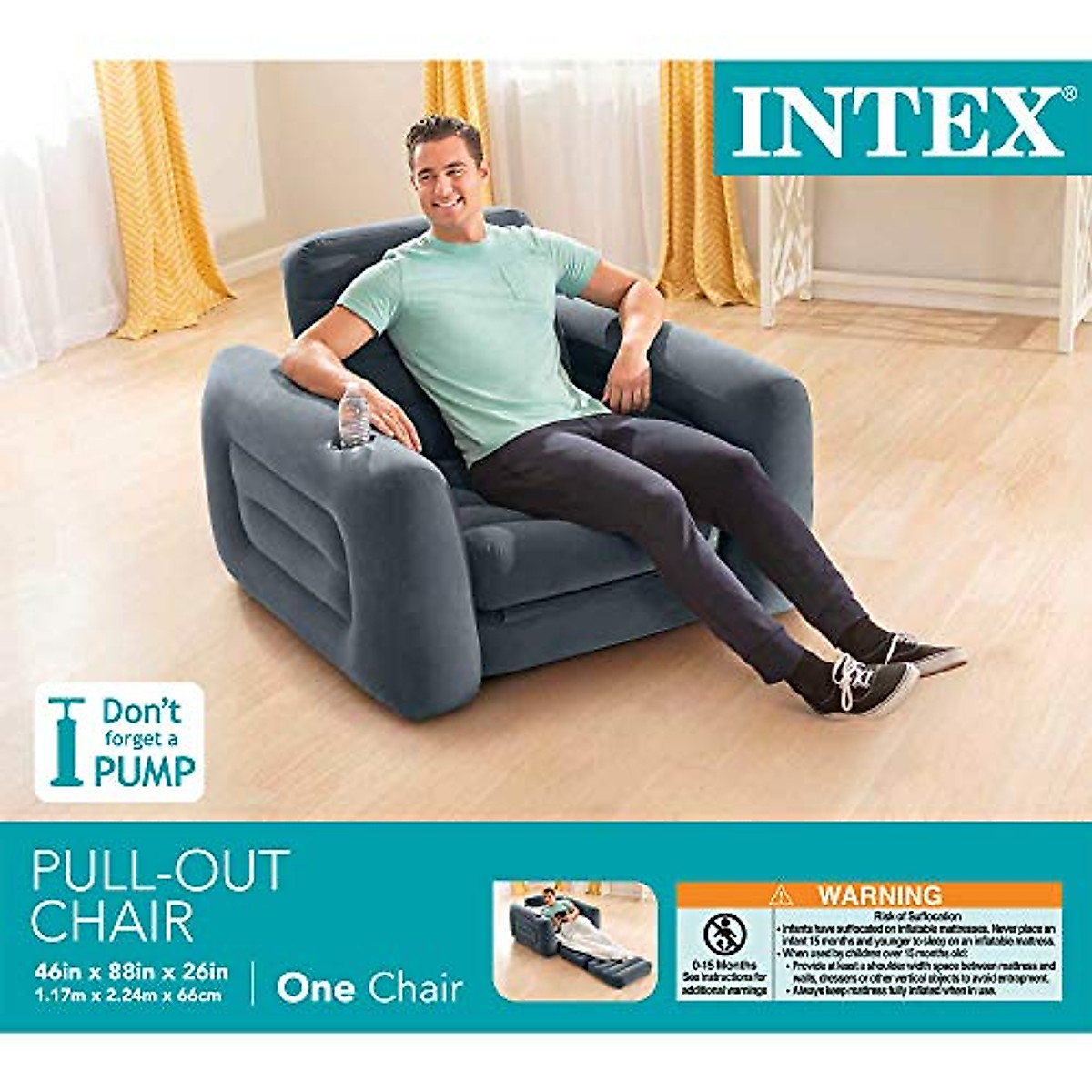 INTEX 66551EP Inflatable Pull-Out Sofa Chair Sleeper that works as an Air Bed Mattress, Twin Sized (2 Pack)