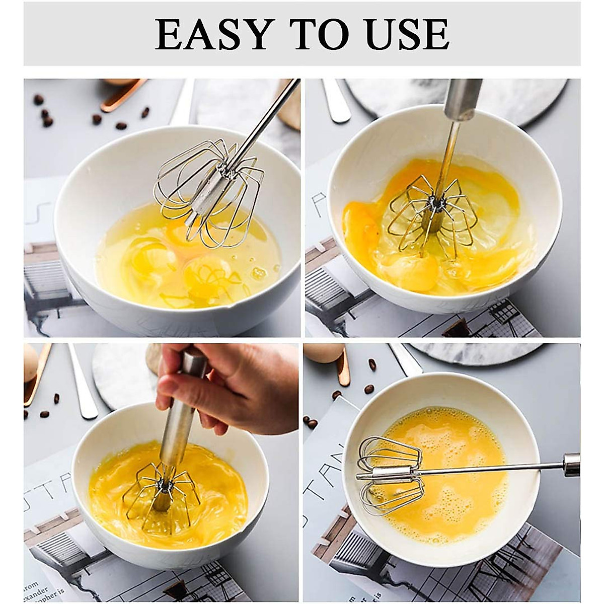 Stainless Steel Hand Push Egg Beater Mixer Home Kitchen Whisk Milk Frother Cooking Utensils Gadgets Blending Beating Stirring Semi Automatic Tool (1Pcs-Length 12, 35-Stainless)