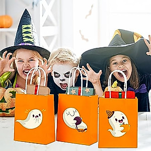 PINWATT 25Pcs Mini Orange Gift Bags Paper Treat Bags with Tissues, 6" Small Party Favor Bags for Halloween, Kids Birthday, Baby Shower, Shopping