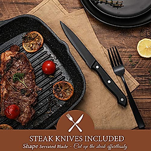 Hiware 24 Pieces Matte Black Silverware Set with Steak Knives for 4, Stainless Steel Flatware Utensils Set, Hand Wash Recommended
