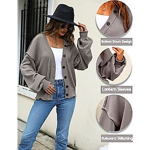 GAMISS Lantern Sleeve Cardigan Sweater for Women Oversized Cardigan Tops Button Down Trendy Tops Grey, XL