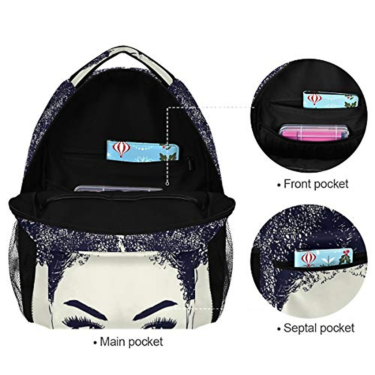 ALAZA African American Woman With Curly Hair Large Backpack Personalized Laptop iPad Tablet Travel School Bag with Multiple Pockets