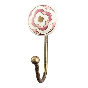 IndianShelf Key hooks Wall Mounted | Pink Coat Hook Single | Ceramic Coat Hanger Wall Mounted | Floral Single Wall Hooks | Coat Wall Hooks [12.70 cm]