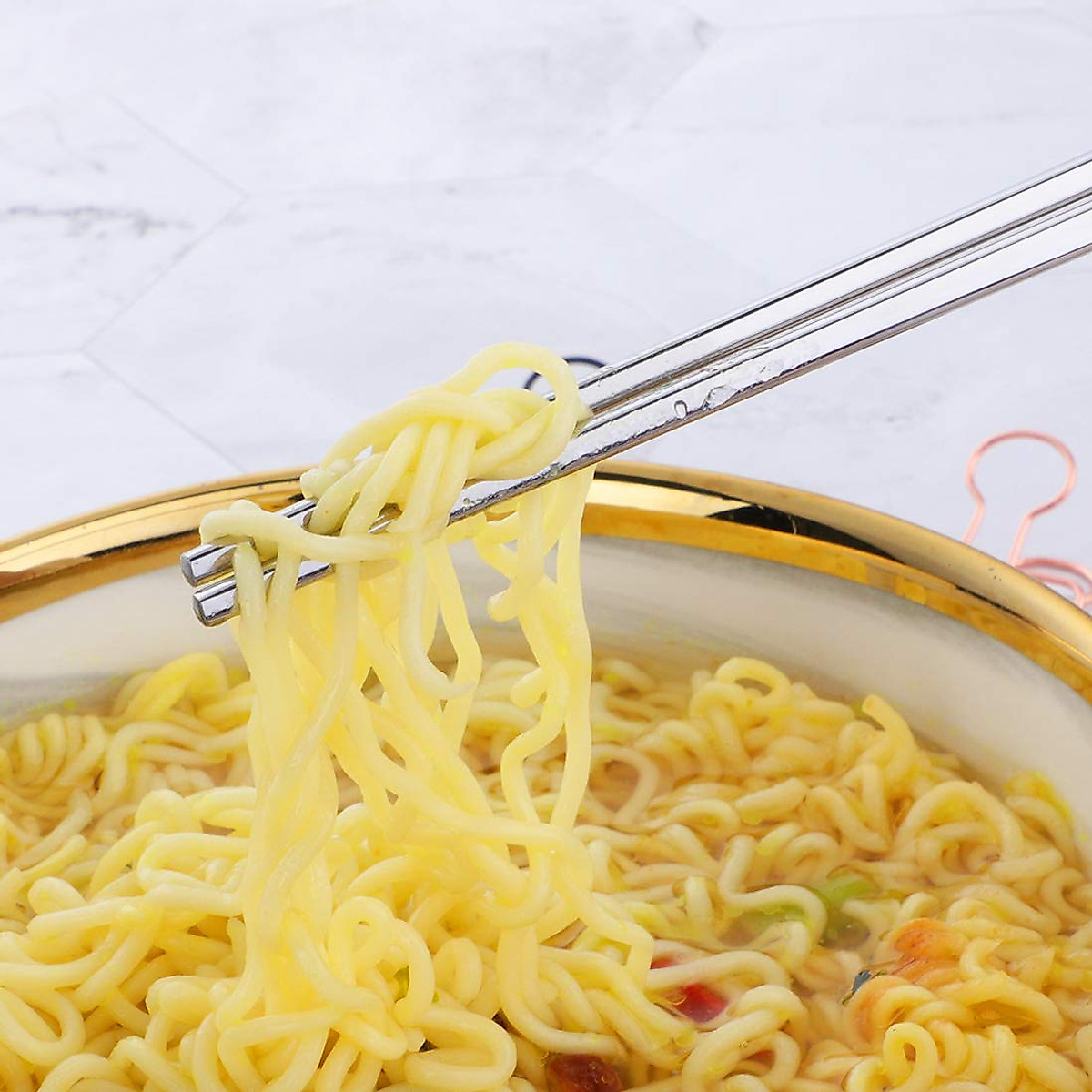 Buyer Star 5-Pair Silver Stainless Steel Chopsticks Metal Reusable Chopsticks Chinese Square Chopsticks