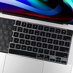 Batianda Premium Gradient Color Keyboard Cover for New MacBook Pro 14'' Pro 16'' 2024 2023 M4 M3 M2 M1 Pro/Max Chip & New MacBook Air 13 15 inch Soft-Touch Silicone Protective Skin,Black