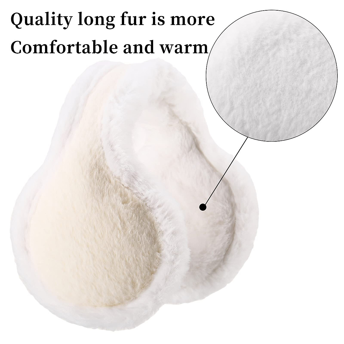 TOPZGLEEY Winter Earmuffs For Women Girls, Faux Furry Soft & Warm Earmuffs Cute Foldable Outdoor Ear Warmers -Ear Covers for Cold Weather(White)