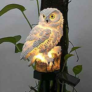 DSDecor Garden Solar Lights Outdoor Decorative Resin Owl Solar LED Lights with Stake for Garden Lawn Pathway Yard Decortions