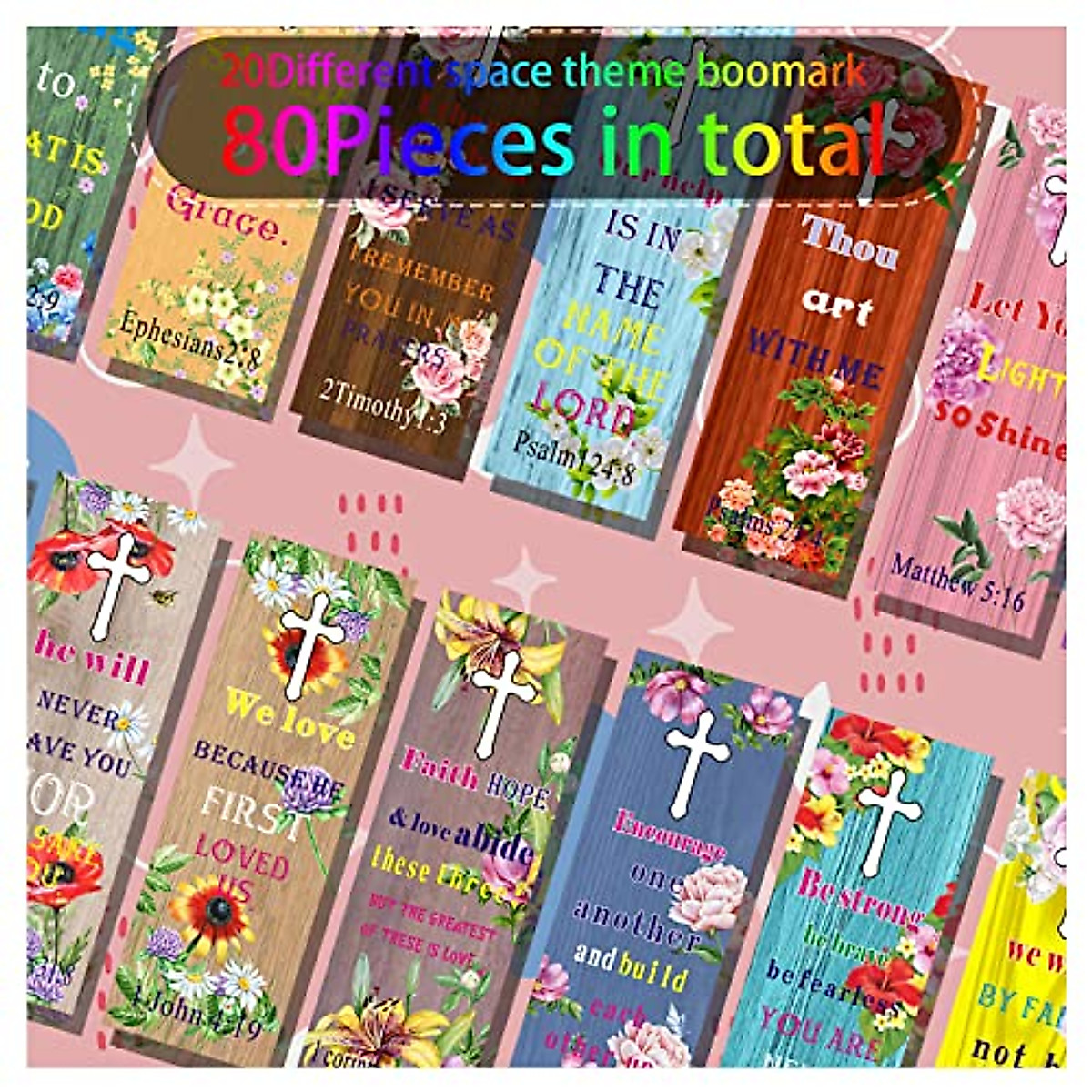 80 Packs Bible Verse Bookmarks with Full Scripture Christian Bookmarks for Women,Men,Book Lovers,Kids,Religious Gift for Reading Reward,Church Supplies