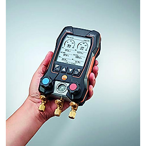 Testo 550s Kit I App Operated Digital Manifold for HVAC and Refrigeration with 2 x Wired Temperature clamp Probes I High and Low Side Pressure Measurement, Superheat and subcooling – with Bluetooth
