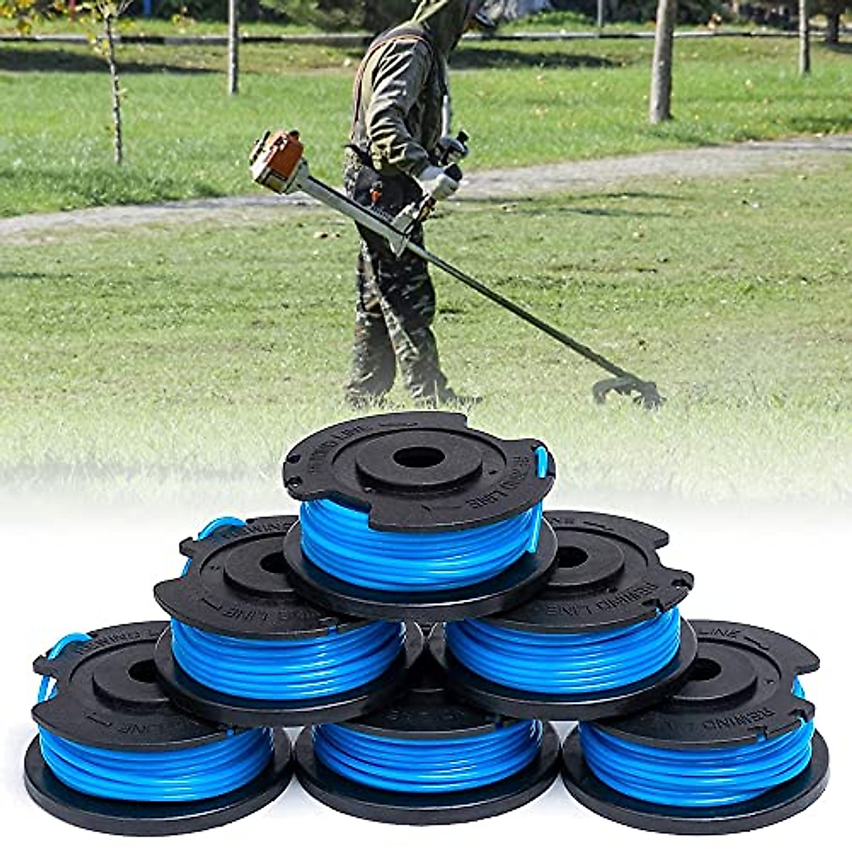 LINNNZI 7 PCS String Trimmer Strimmer Spool Line, Garden Weed Eater Spools Line Include 6 Pack String Trimmer Line + Spool Cap 24V 40V 80V for Greenworks 21222A 21602 21062 21132 21342 2100302