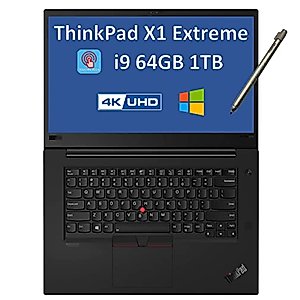 Lenovo ThinkPad X1 Extreme 15.6" 4K UHD Touchscreen (Intel 8-Core i9-10885H, 64GB RAM, 1TB PCIe SSD, GTX 1650Ti) Mobile Workstation Laptop, Thunderbolt, Backlit, FP, Win 10 Pro (Renewed)
