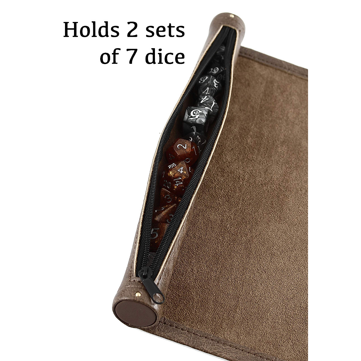 Forged Dice Co Scroll Dice Tray and Rolling Mat with Zippered Dice Holder - Storage Pouch Holds up to 14 Metal or Plastic Polyhedral Dice - Compatible with DND and Dungeons & Dragons Game Dice
