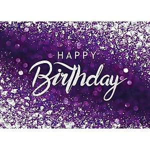SVBright Purple Happy Birthday Backdrop for Women 7Wx5H Shinning Diamond Silver Bokeh Dots Woman Girls Elegant Sweet Princess Polyester Fabric Photography Background Banner Photo Booth Photo Studio