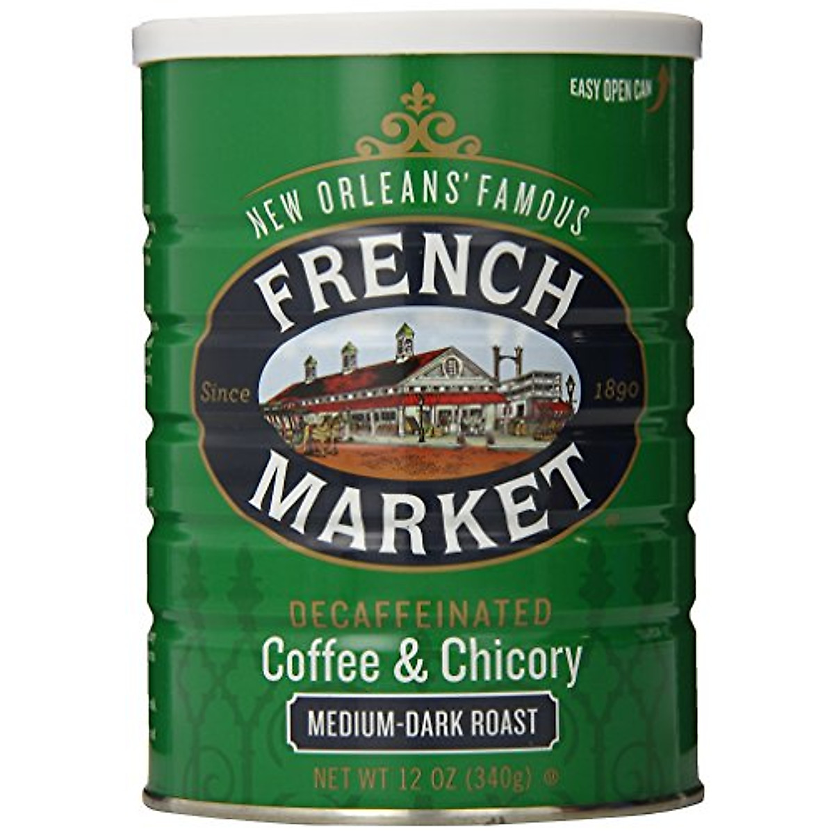 French Market Coffee & Chicory Decaffeinated Medium-Dark Roast Ground Coffee, 12oz Can (Pack of 1)